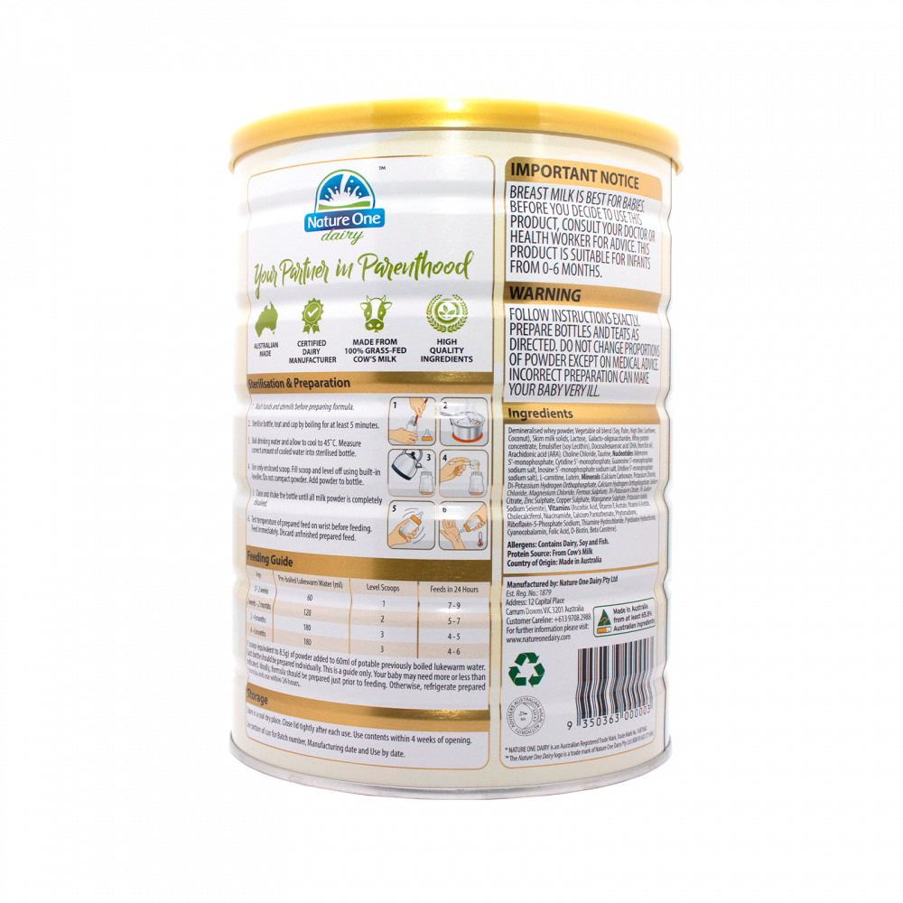 Nature One Dairy Premium Newborn Formula Step 1 900g - Nature One Dairy®