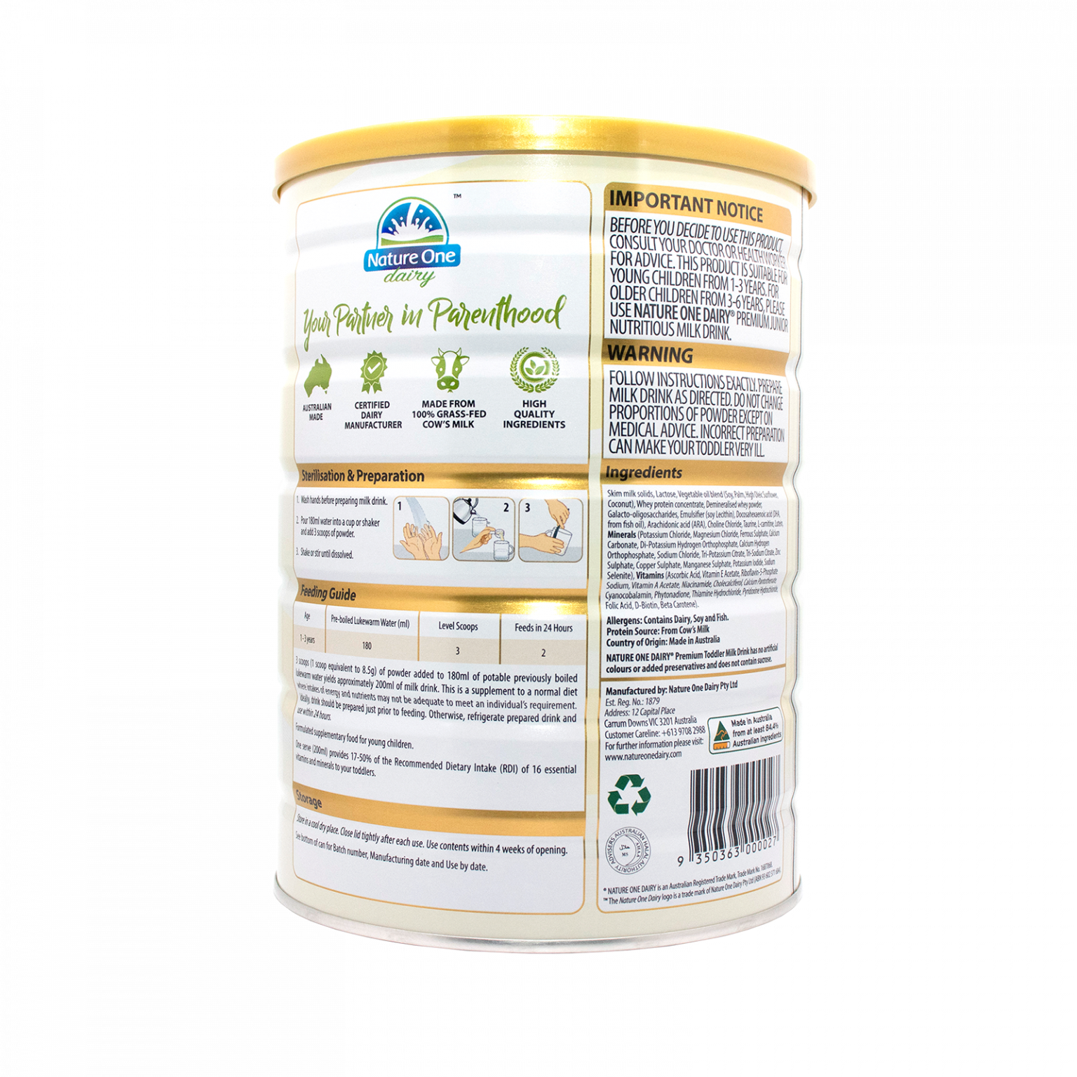 Nature One Dairy Premium Toddler Nutritious Milk Drink Step 3 900g ...