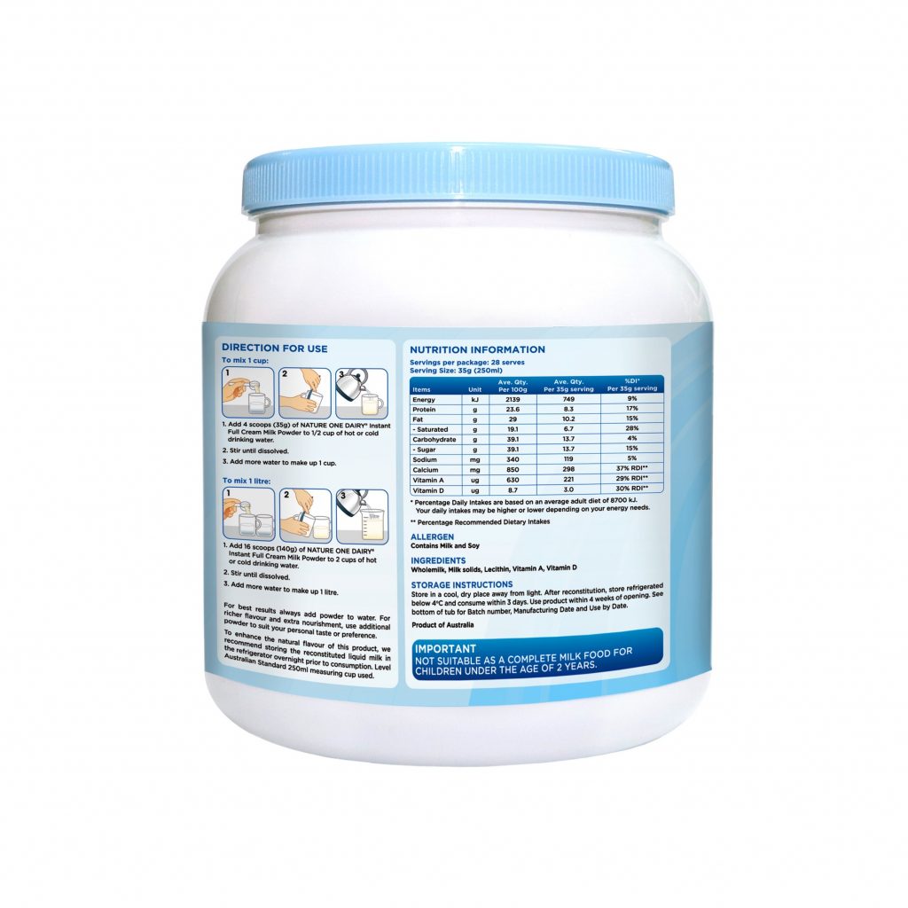 Nature One Dairy Instant Full Cream Milk Powder Tub 1KG - Nature One Dairy®